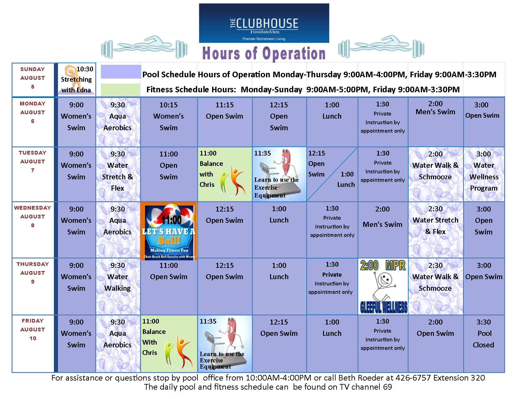 Pool & Fitness Calendar