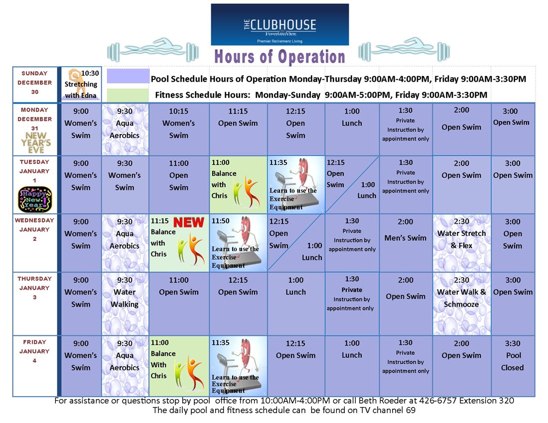 Pool & Fitness Calendar