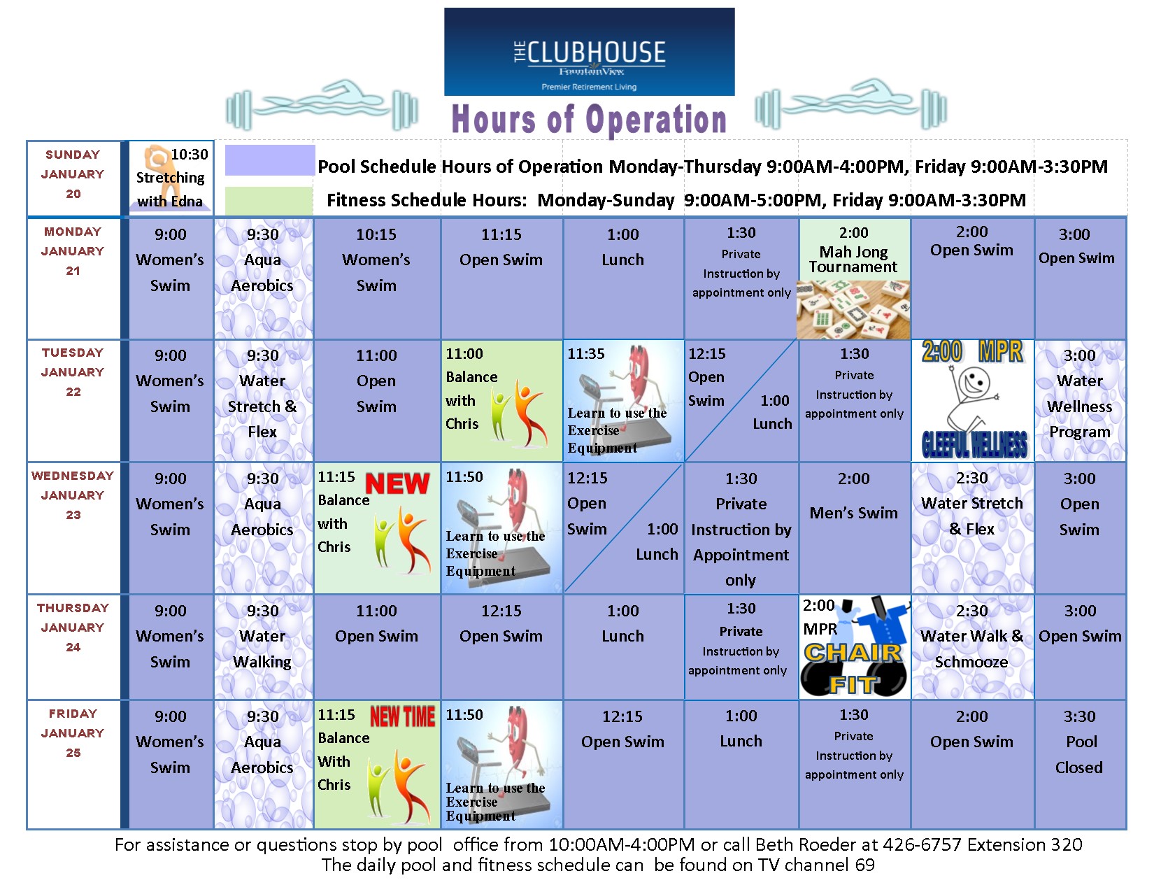 Pool & Fitness Calendar