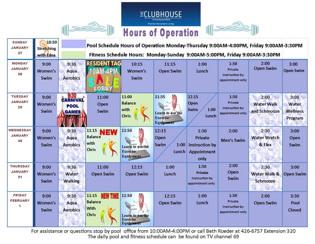 Pool & Fitness Calendar
