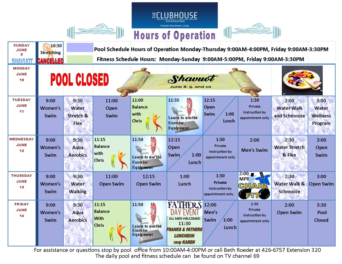 Pool & Fitness Calendar