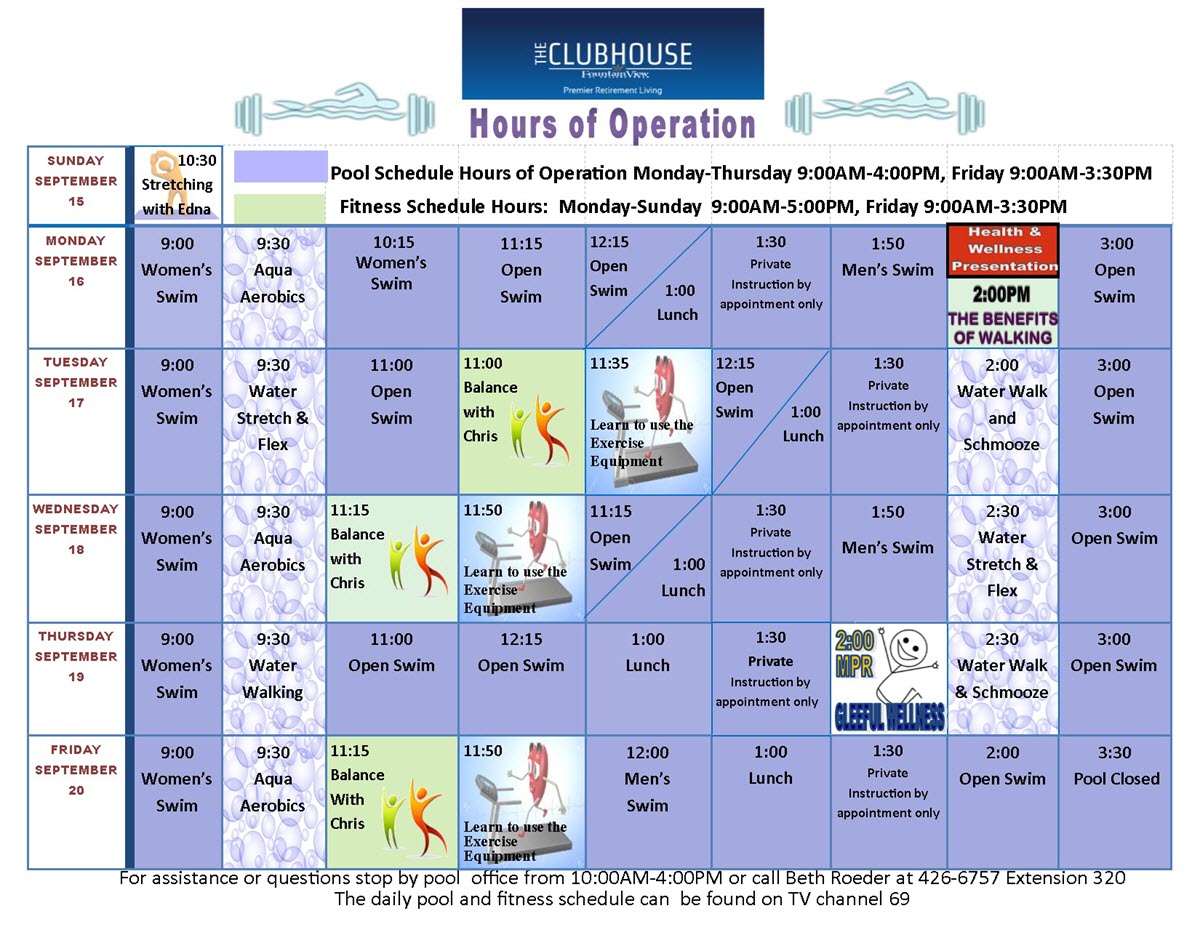 Pool & Fitness Calendar