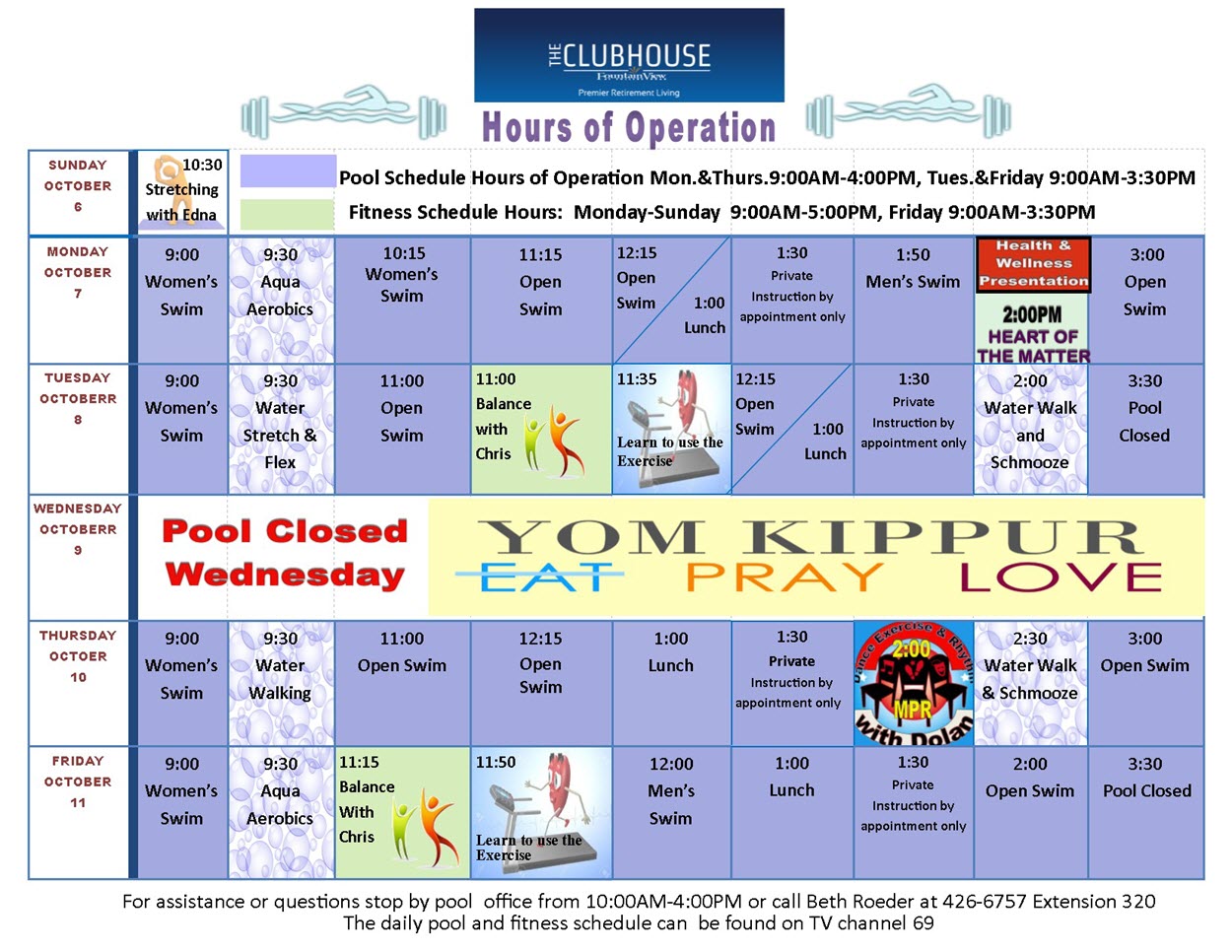 Pool & Fitness Calendar