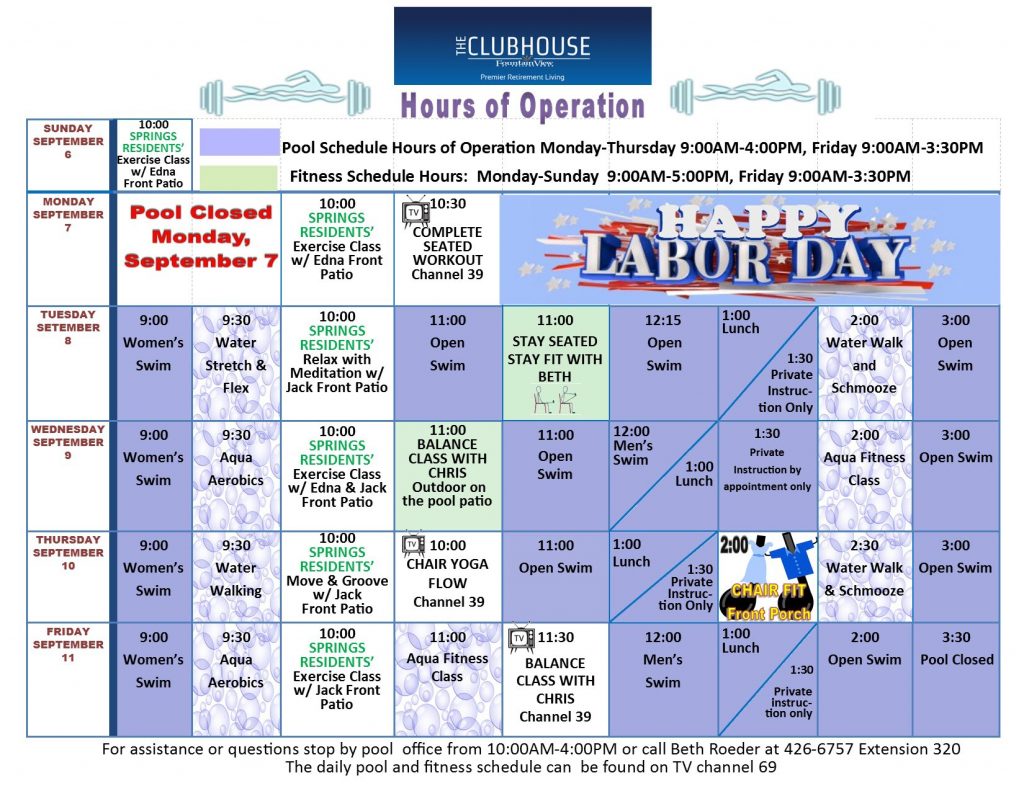 Pool & Fitness Calendar