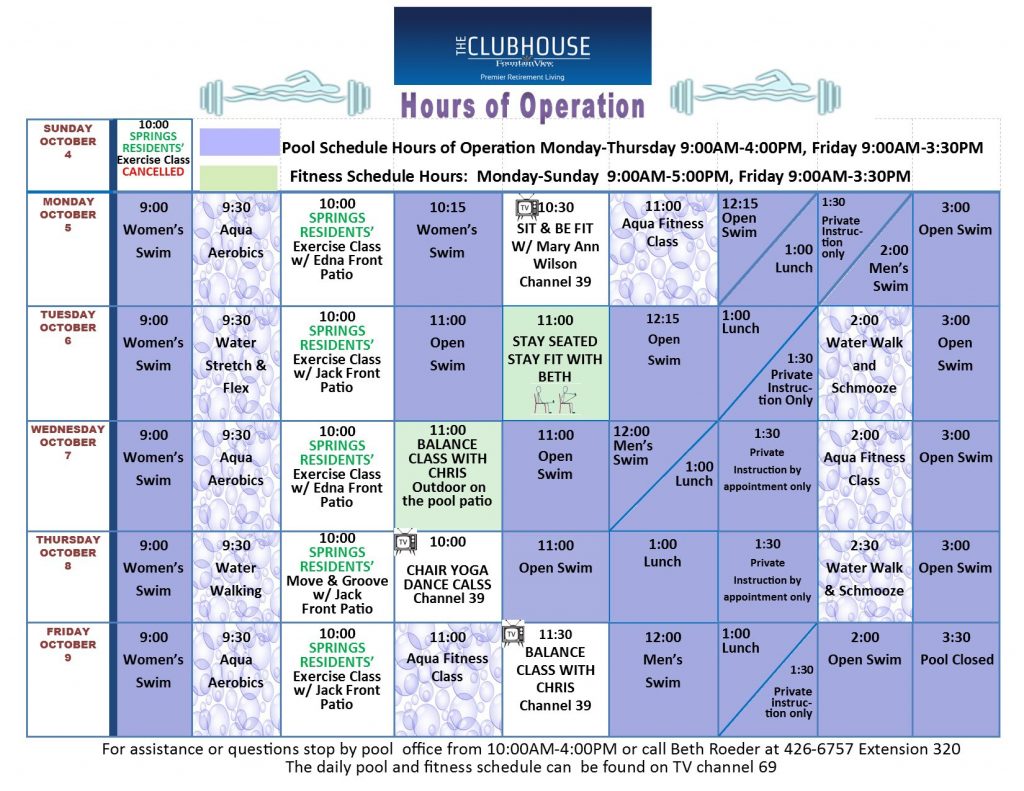 Pool & Fitness Calendar