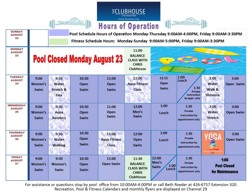 Pool & Fitness Calendar